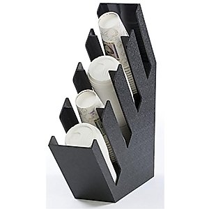 Coffee Cup Dispenser and Organizer, Lid Holder, 4 Compartments (Black, ABS Plastic)