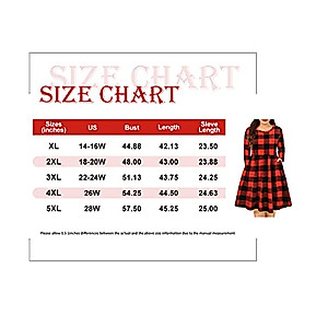 RITERA Plus Size Dress for Women 4X Black and Red Plaid Long Sleeve Dress Elastic High Waist Crewneck Fall Winter Flowy Casual Christmas Dress with Pocket 4XL 24W 26W