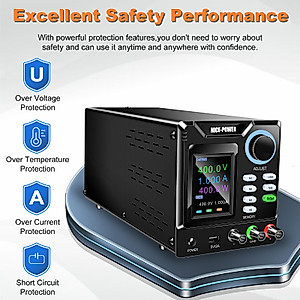 NICE-POWER DC Power Supply Variable, 0-400V 0-1A High Voltage Bench Power Supply with Memory Storage and Encoder Knob, Adjustable Regulated DC Power Supply with Output Switch, Lock Button,PC Software