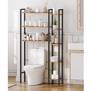 HOOBRO 8-Tier Over The Toilet Storage, Freestanding Bathroom Organizer Space Saver, Mass-Storage Side Storage Open Rack, for Bathroom, Living Room, Laundry, Rustic Brown and Black BF86TS01