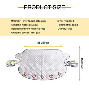 Dewkou 1 PC Car Windshield Sunshade, 61.8" x 49.6" Thickened Ice and Snow Frost Protection Cover, Anti-UV Insulation with Rearview Mirror Safety Glow Strip, Universal Accessories for Cars (Silver)