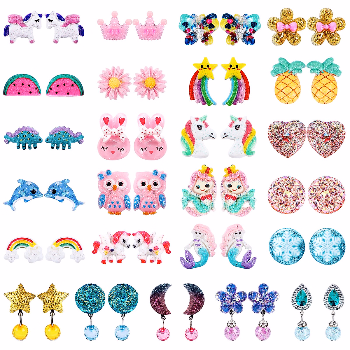 25 Pairs Clip on Earrings for Girls Cute Animal Colorful Dress up Pretend Princess Play Jewelry Party Favors Gifts for Kids Teens