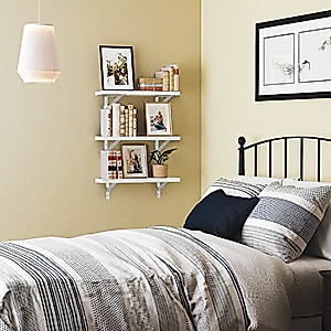 BHFOW Set of 3 Floating Wall Shelves Wall Mounted Floating Shelf Wood Hanging Shelf for Wall, Storage Display Shelving Include Mounting Brackets, White