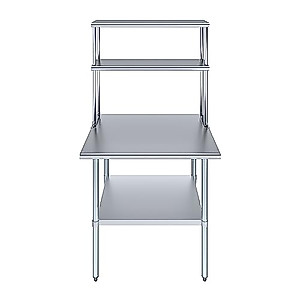 30" x 36" Stainless Steel Work Table with 12" Wide Double Tier Overshelf | Metal Kitchen Prep Table & Shelving Combo