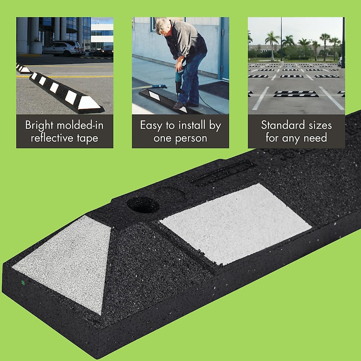 Park-It Recycled Rubber Parking Stop 4'X6"X4" Black/White