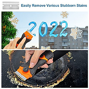 2 Pcs Razor Blade Scraper, Fertoriy 2 in 1 Scraper Tool with 30 Pcs Plastic Razor Blades & 10 Metal Blades, Premium Razor Scraper for Cleaning Window, Oven & Label, Decal, Gasket, Car Sticker Remover