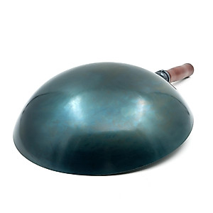 welsteepse Carbon Steel Wok Traditional Hand Hammered Wok,14 Inch,Round Bottom(Roasted Blue)