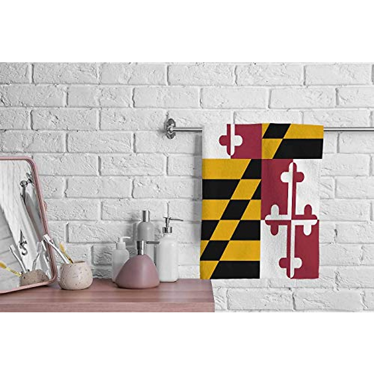 oFloral Maryland Flag Hand Towels Cotton Washcloths,American State Patriotic Flag Comfortable Super-Absorbent Soft Towels for Bathroom Beach Kitchen Spa Gym Yoga Face Towel 15X30 Inch