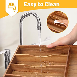 ORIDOM Expandable Bamboo Kitchen Drawer Organizer for Cutlery and Utensils, Adjustable Bamboo Wood Cutlery Tray in Drawer for Flatware and Silverware in Kitchen, 5-7 Slots, (Black)