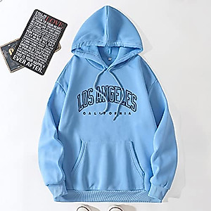 Cozyease Men's Oversized Letter Graphic Drawstring Casual Hoodies Long Sleeve Vintage Street Hoodie Sweatshirts Blue L