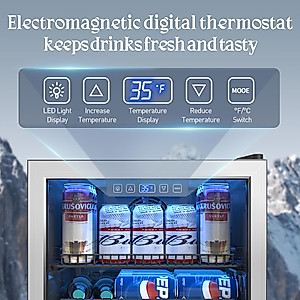 Urbansync Beverage Refrigerator and Cooler, 3.2 Cu.Ft Mini Fridge with Glass Door for Soda Beer or Wine, Freestanding Small Drink Dispenser, Digital Temperature Control, Home, Bar, Office.