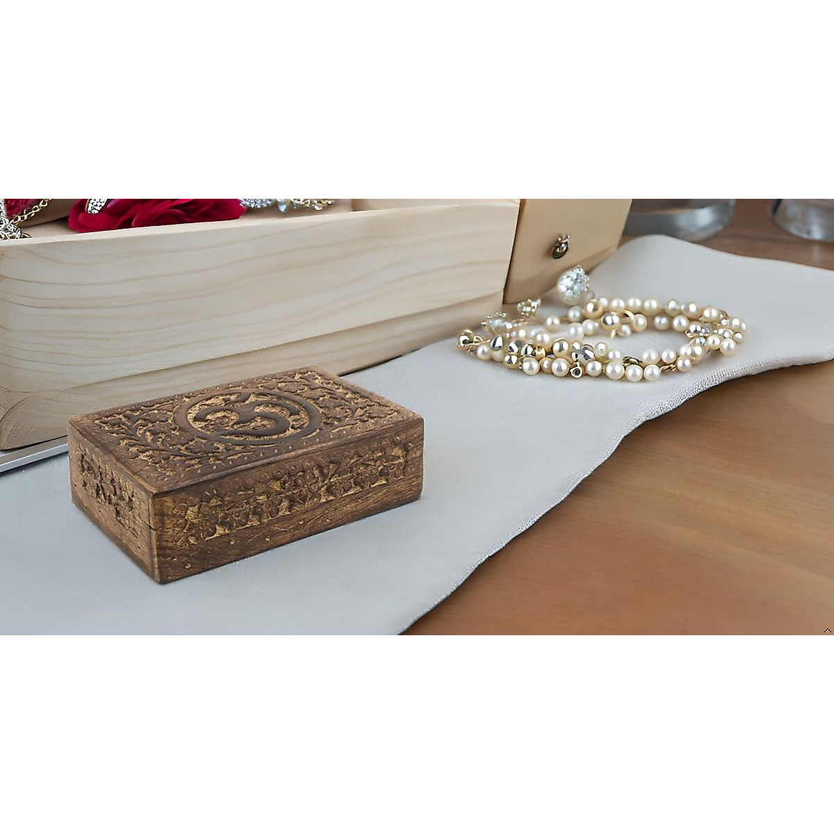 Great Birthday Gift Ideas Handmade Decorative Wooden Jewelry Box Jewelry Organizer Keepsake Box Treasure Chest Trinket Holder Watch Box Storage Lock Box 8 x 5 Inches Housewarming Gift Ideas Men Women