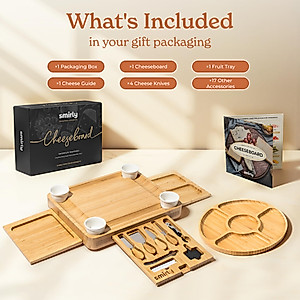 SMIRLY Charcuterie Boards, Extra Large Charcuterie Board Set - Bamboo Cheese Board and Knife Set - House Warming Gifts New Home, Wedding Gifts for Couples, Unique Bridal Shower Gift for Her
