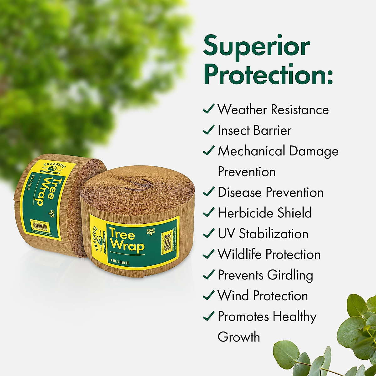 Treekote Brown Paper Tree Wrap - 4" x 150' Commercial Outdoor Use