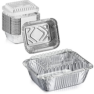 Fit Meal Prep 50 Pack 1 lb Aluminum Foil Pans with Clear Lids, 6 x 5 x 2 Disposable Aluminum Food Take Out Containers, Heavy Duty Aluminum Baking Pan for Catering, Packaging Freezer Oven Safe