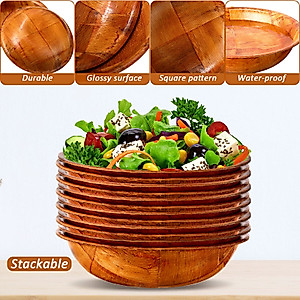 Didaey 12 Pieces Wooden Salad Bowl Set Salad Bowls for Lunch Woven Wooden Bowls for Snack Wooden Woven Salad Bowl Stackable Round Wood Serving Bowl for Kitchen and Salad Fruit Vegetable Snack, 6 Inch