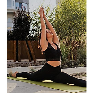 ODODOS Women's Cross Waist Yoga Leggings with Inner Pocket, Full Length Running Tights Sports Athletic Workout Legging Pants-Inseam 28", Black, Medium