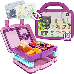LUNCHART Lunch Box for Kids - Insulated Bento Lunch Box with Art Inserts and Cooler Compartment for Ice Packs - Dishwasher Safe, Removable Tray - Mess-Free Lunch Containers for Kids