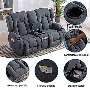 SAMERY Loveseat Recliner Reclining Loveseat with Console, RV Reclining Loveseat Wall Hugger Recliners RV Theater Recliner Love Seat with Cup Holders/Pockets for Living Room RV, Manual