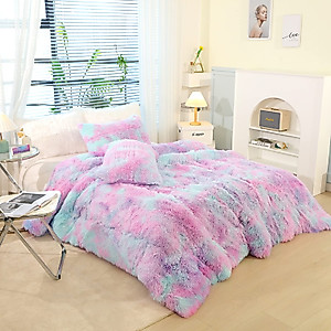 DYcolor Plush Shaggy Duvet Cover Set, 3 Pieces Colorful Comforter Cover Ultra Soft Warm Fuzzy Bedding Set with Pillowcases, Luxury Velvet Fluffy Bedding Sets for Bedroom (Lilac Purple, Queen)