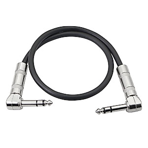 PNGKNYOCN 1/4 inch TRS Cable Right Angle 6.35mm Male to 6.35mm Male 90 Degree Stereo Audio Extension Cable for Guitar,Amplifiers, Mixers,Microphones,Etc （50cm）