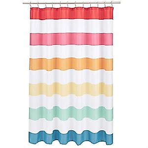 Amazon Basics Fun and Playful Rainbow Banded Stripe Printed Pattern Microfiber Bathroom Shower Curtain - Rainbow Banded Stripe, 72 Inch