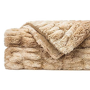 Chanasya Ruched Luxurious Soft Faux Fur Throw Blanket - Fuzzy Plush and Elegant with Reversible Mink Blanket for Sofa Chair Couch Living Room Birthday Gift and Home Decor (50x65 Inches) Beige