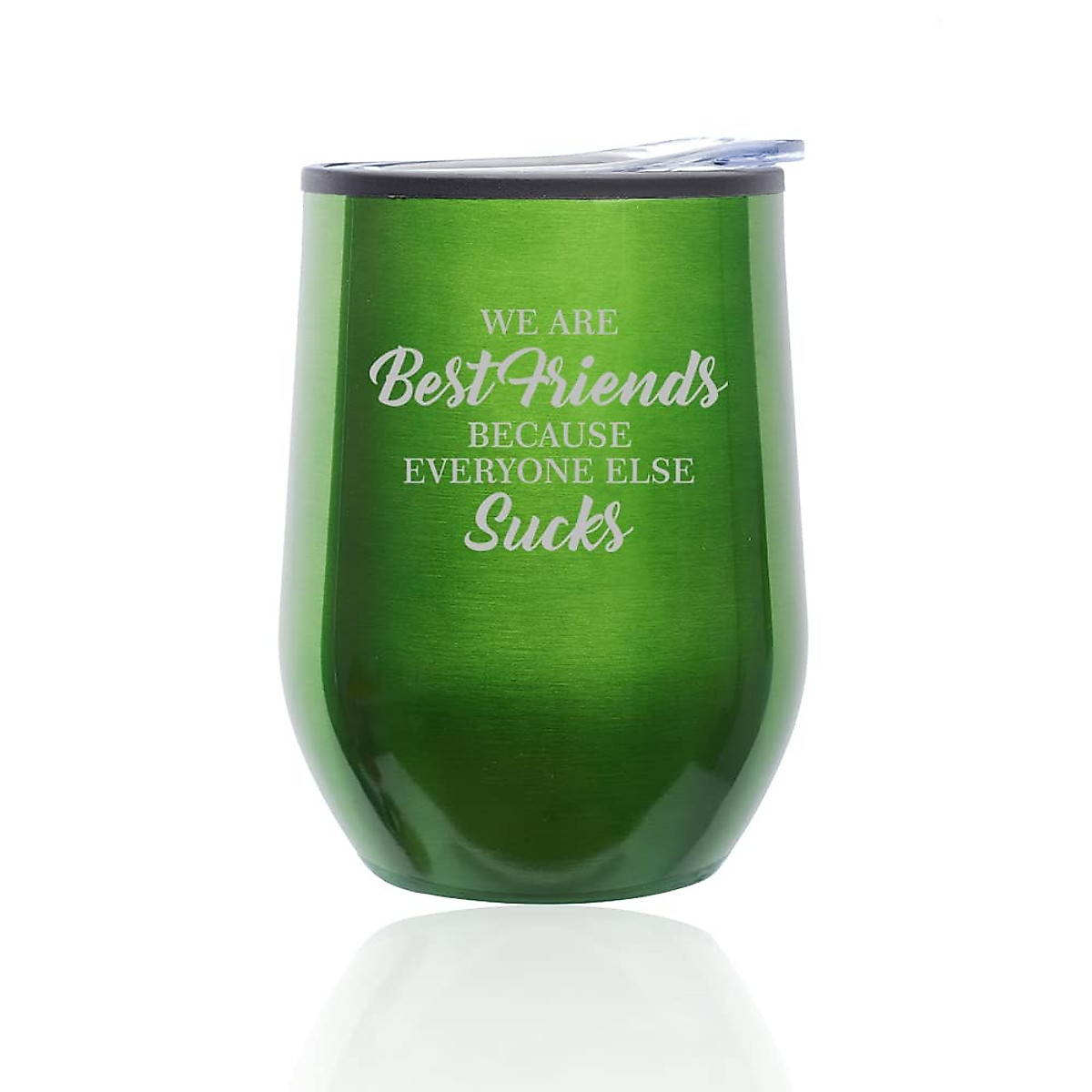 Stemless Wine Tumbler Coffee Travel Mug Glass with Lid We Are Best Friends Because Everyone Else Sucks Funny (Green)