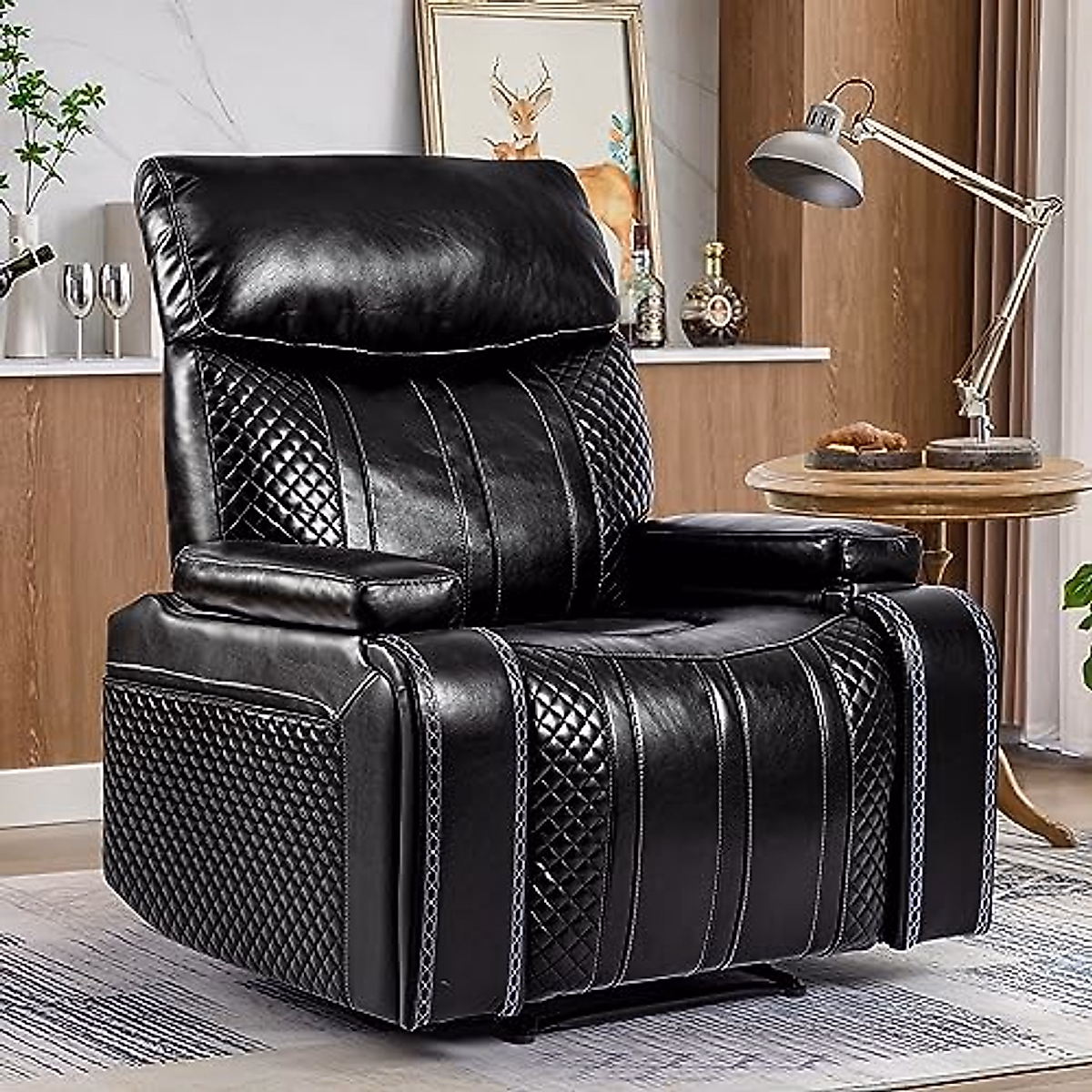 HOMYEDAMIC Recliner Chair Set of 2 with Massage Heated, Home Leather Movie Theater Seating Big High Loveseat Two Double Recliner Chair Sofa with USB Ports Cup Holders (9041-BLACK-2)