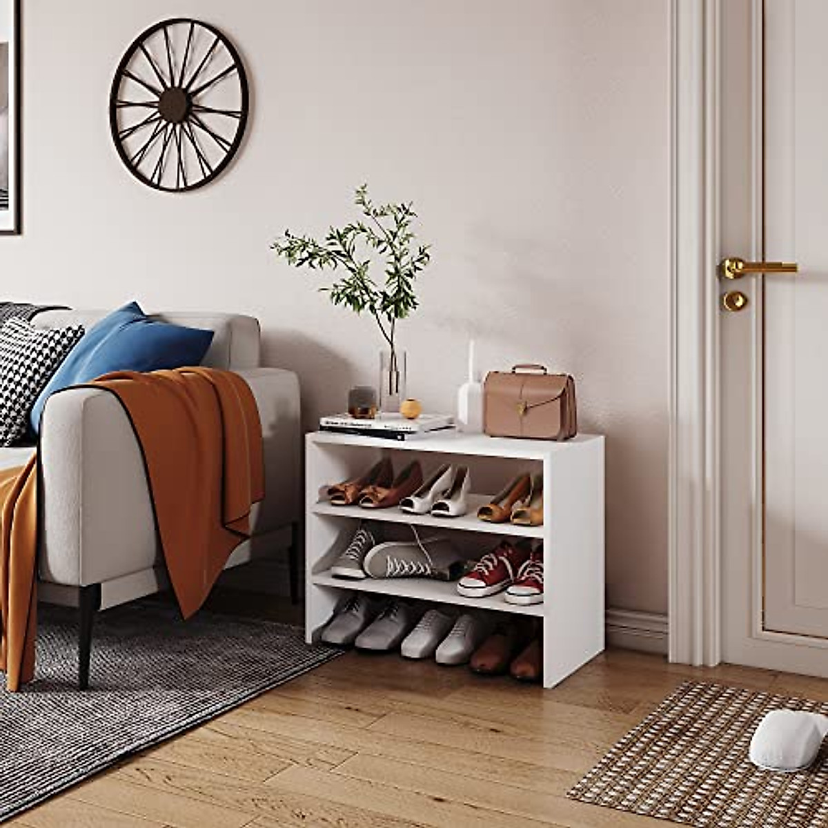 WAHEY Shoes Rack, Stackable 3 Shelf Wood Closet Organizer Unit, FSSR002