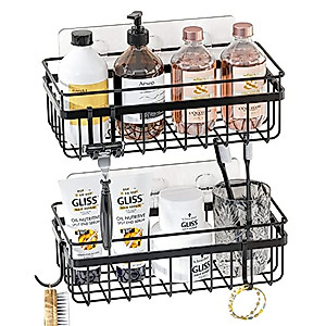 Shower Caddy Shelf Organizer, Self Adhesive Shower Shelves for Tiles Walls, Shower Rack Storage for Inside Shower No Drilling, Bathroom Shower Organizer Rustproof Stainless Steel, 2 Pack, Black