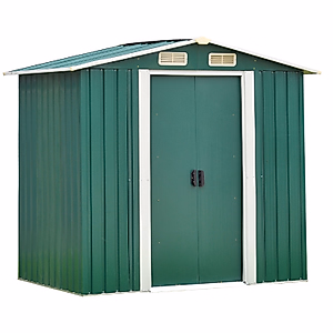 Kinsuite 6' x 4' Outdoor Storage Shed Slide Door, Galvanized Steel Tool Shed House for Patio Garden Backyard Lawn, Utility Tool House, Green