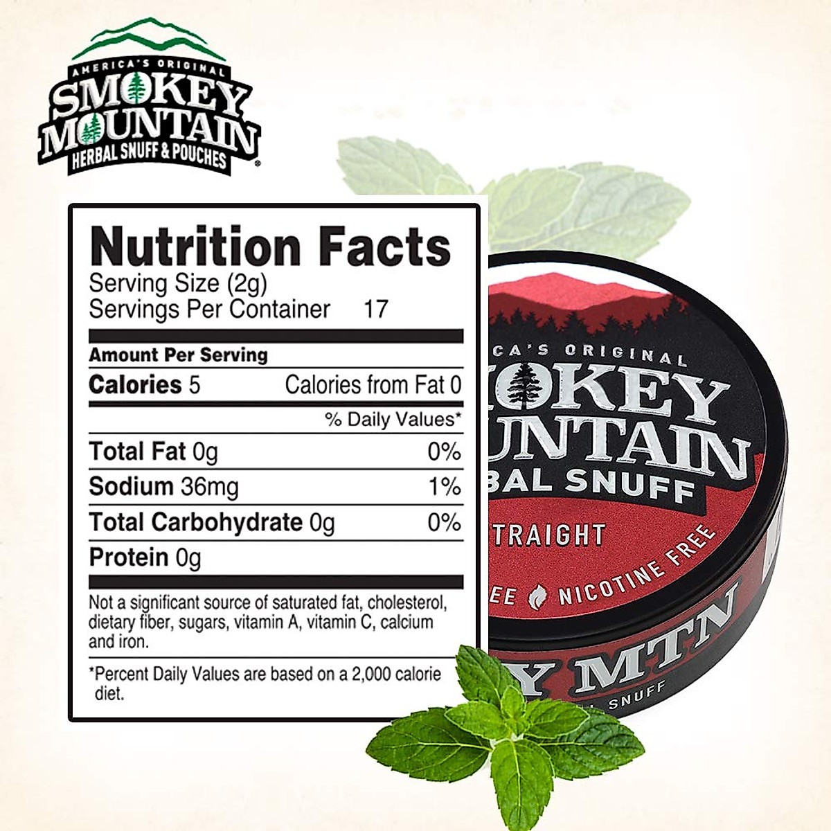 Smokey Mountain Herbal Long Cut – Straight – 1 Can - Tobacco Free and Nicotine Free Snuff