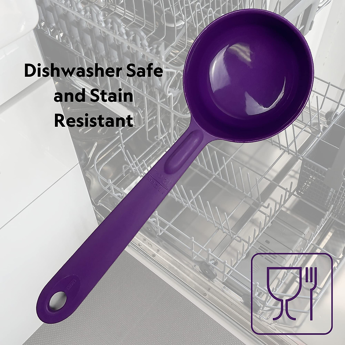 Rite-Size 12 oz. Solid Round Circle Server Portion Utensil, Copolymer Plastic Heat Resistant Professional Cooking Tool, Purple