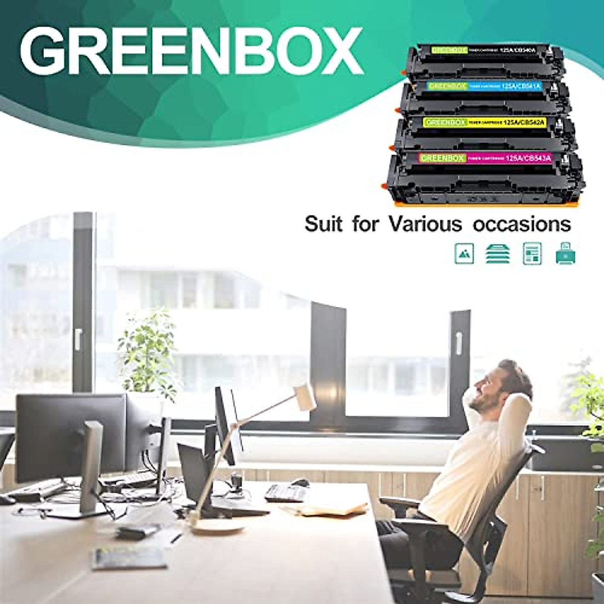 GREENBOX Compatible 125A High Yield Toner Cartridge Replacement for HP 125A CB540A CB541A CB542A CB543A for HP Color CM1312 MFP CM1312nfi CP1215 CP1515n CP1518ni Printer (4-Pack, KCMY)