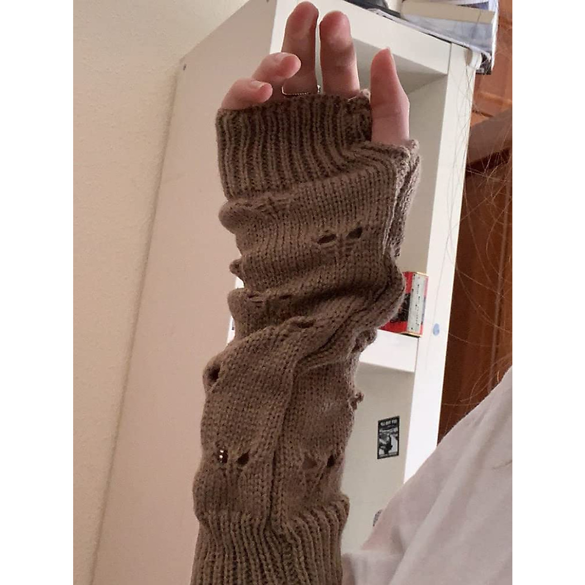 POHADON Fairy Grunge Gloves Alt Emo Goth Accessories Fingerless Ripped Long Sleeve Arm Warmers Y2k Gyaru Arm Sleeve Harajuku Egirl (One Size,Brown)