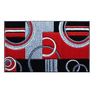 Masada Rugs, Sophia Collection Hand Carved Area Rug Modern Contemporary Red Grey White Black (2 Feet X 3 Feet 4 Inch) Mat