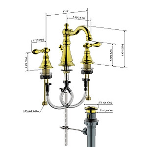 Derengge Gold Finish Bathroom Faucet 8 Inch Widespread Faucet Polished BrassTwo-Handle Sink Faucet 3 Hole with Brass Pop up Drain Assembly,Polished Brass F-8303-PB