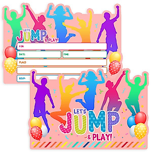 Simimi art 30 Bounce House or Jumping Party Invitations with Envelopes - Trampoline Jump Birthday Invite - Trampoline Birthday Party (pink)