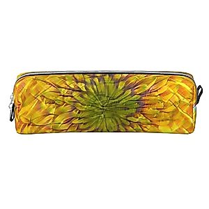 allgobee Pu Leather Pencil Bag Pen Case Sunflower-Watercolor-Painting Students Stationery Pouch Pencil Holder Desk Organizer