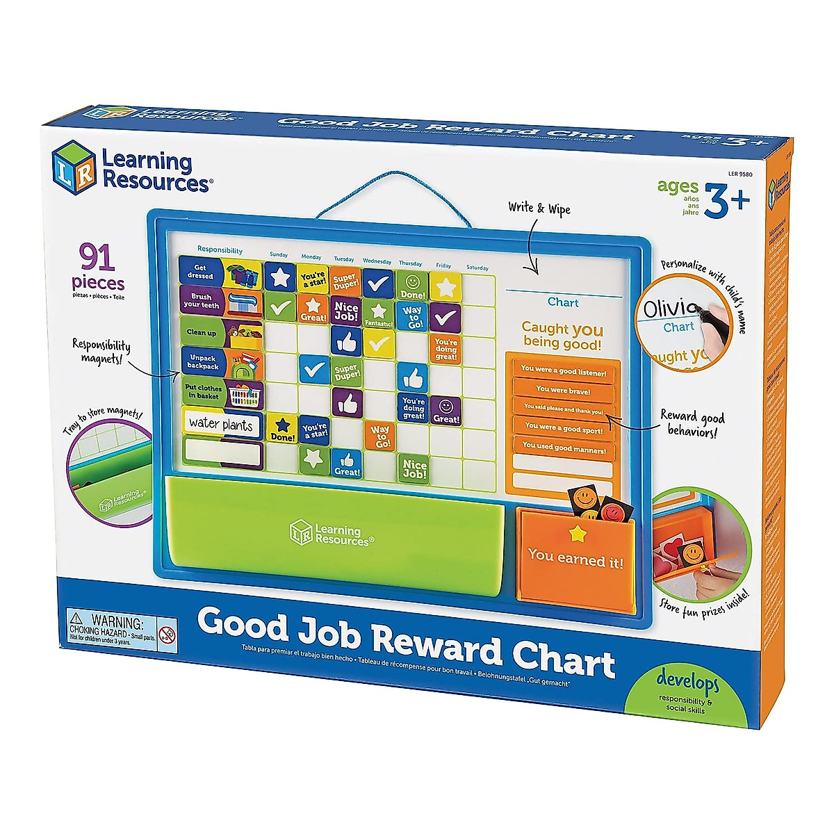 Learning Resources Good Job Reward Chart - 91 Piece Set, Ages 3+ Custom Magnetic Chore and Responsibility Chart for Kids, Chore Magnets for Toddlers, Kids Job Chart