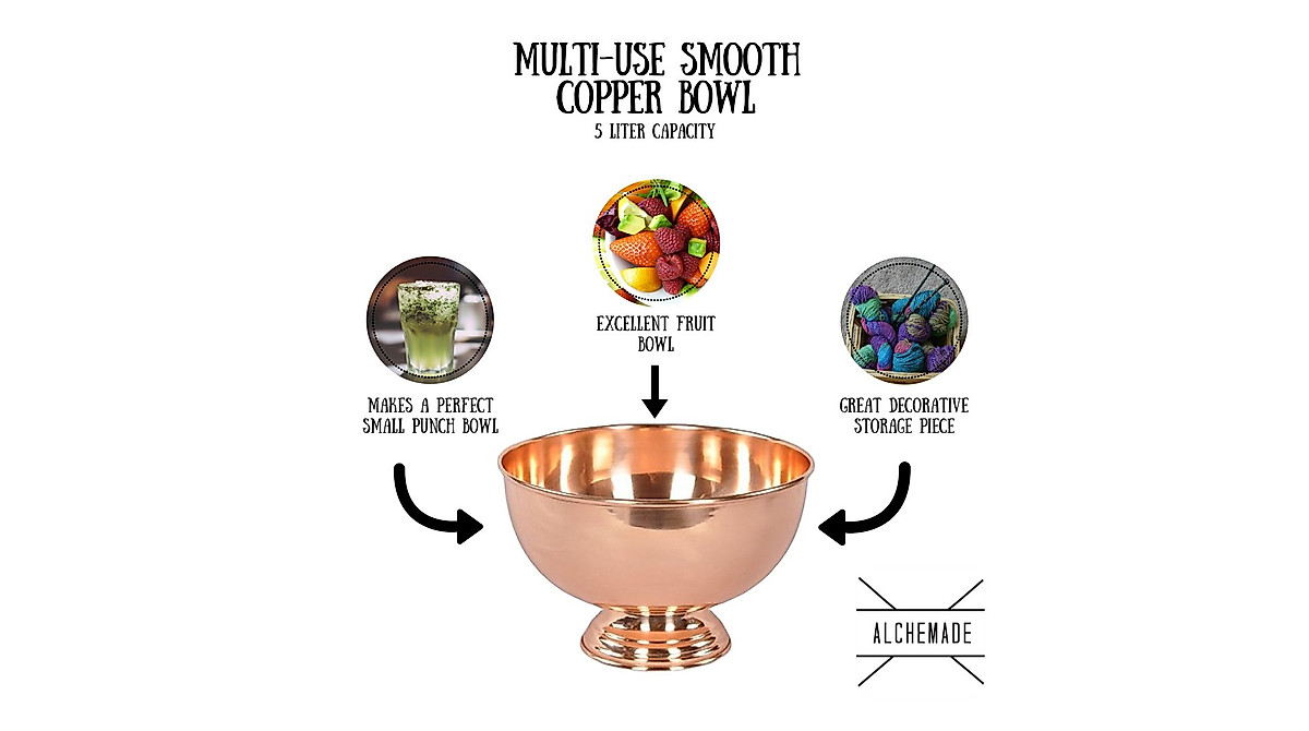 Alchemade 5L Copper Punch Bowl with Stand - Parties & Kitchen