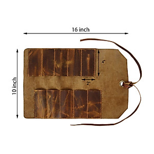 RUSTIC TOWN Leather Knife Roll Storage Bag With Tool Roll Up Pouch Travel-Friendly Chef Knife Case Roll