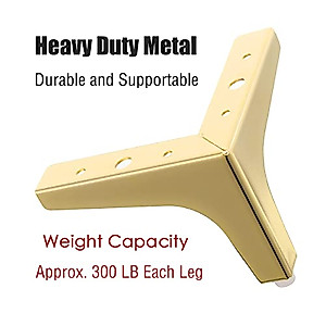 MILDWOO Metal Furniture Legs 4 Inch, 8 PCS Triangle Furniture Feet Modern Style Furniture Sofa Legs, Heavy Duty Replacement Gold Legs for Cabinet, Cupboard, Table, Sofa, Couch Chair