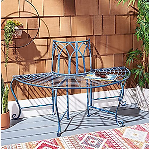 Safavieh PAT5018C Outdoor Collection Abia Antique Wrought Iron 50-inch Tree Bench, Mossy Blue