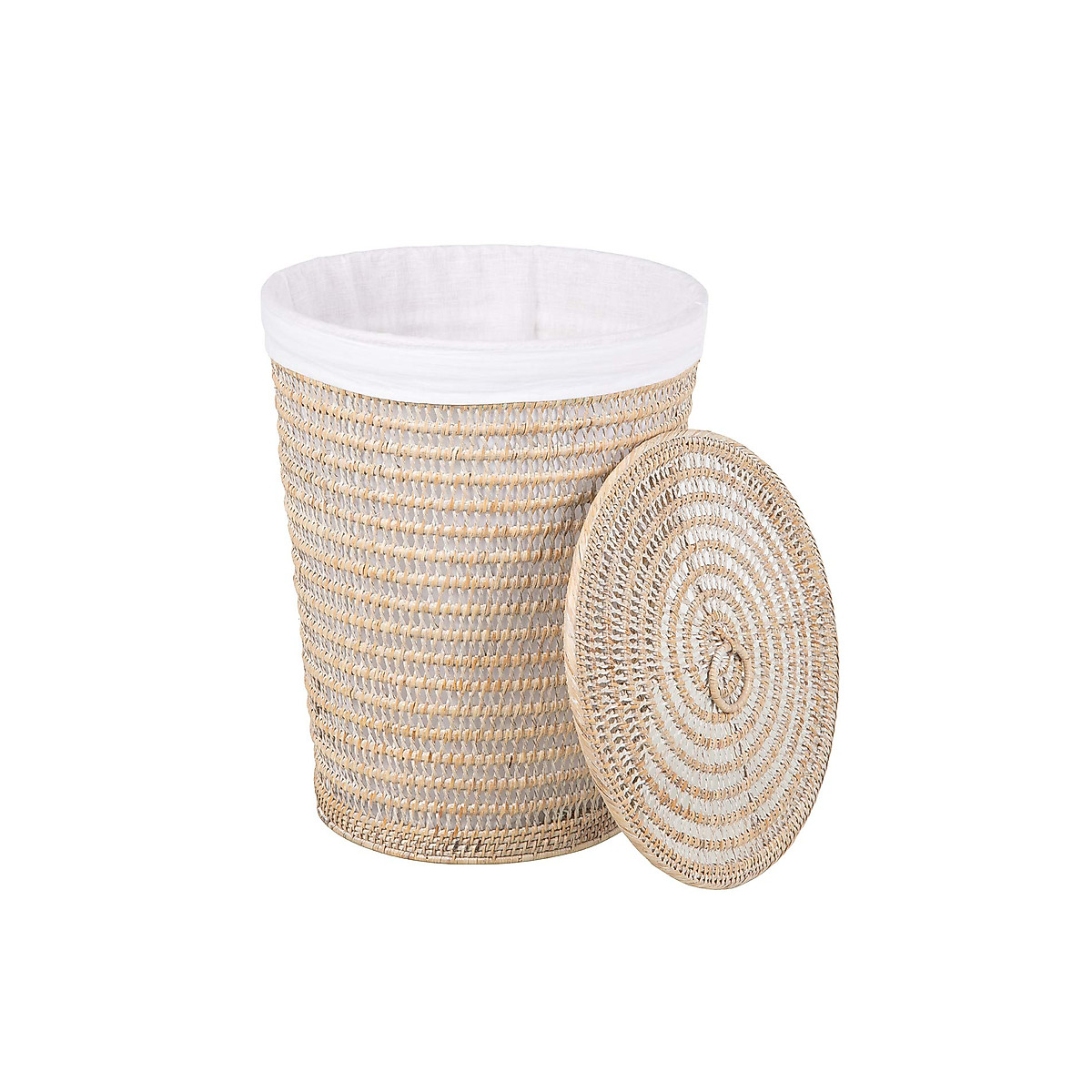 Cambria Rattan Laundry Hamper with Liner, White-Wash
