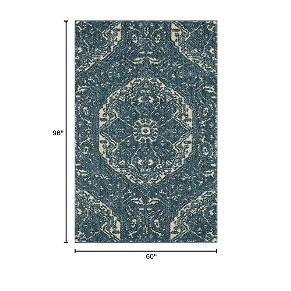 Mohawk Home Francesca Ornamental Medallion Denim Blue 5' x 8' Shag Area Rug Perfect for Living Room, Dining Room, Office