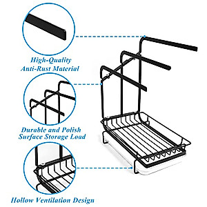 Apsan Sponge Holder with Drain Pan for Kitchen Sink, Kitchen Sink Caddy Organizer for Sponge Brush Soap Dish Dishcloth Rack, Small Black