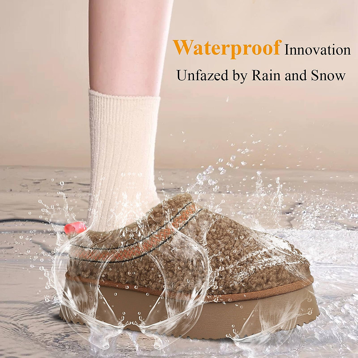 NATRAKI Women's Platform Slippers Mini Boots Braid with Plush Fleece Lining Fuzzy Slippers for Women Slip on Clogs