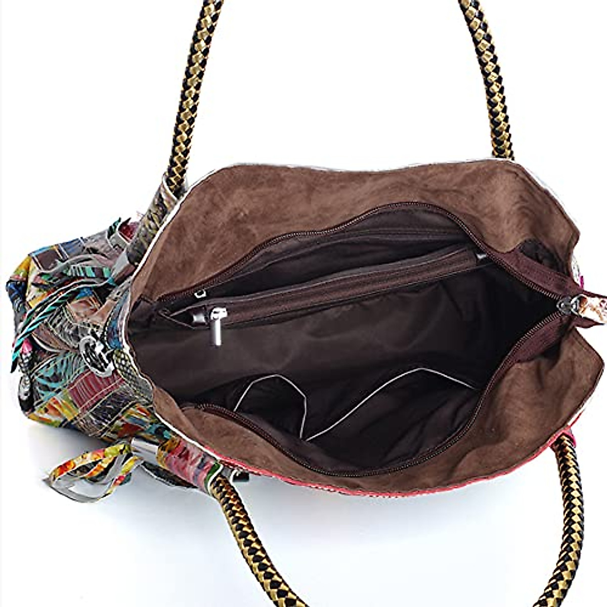 RainboSee Women OverSize Random Multicolor Purse Handbag Large Capacity Satchel Tote PU Leather Stiching Top Handle Shoulder Bag